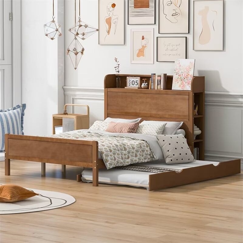 Full Size Platform Bed with Storage Headboard and 4 Drawers,Wood ...