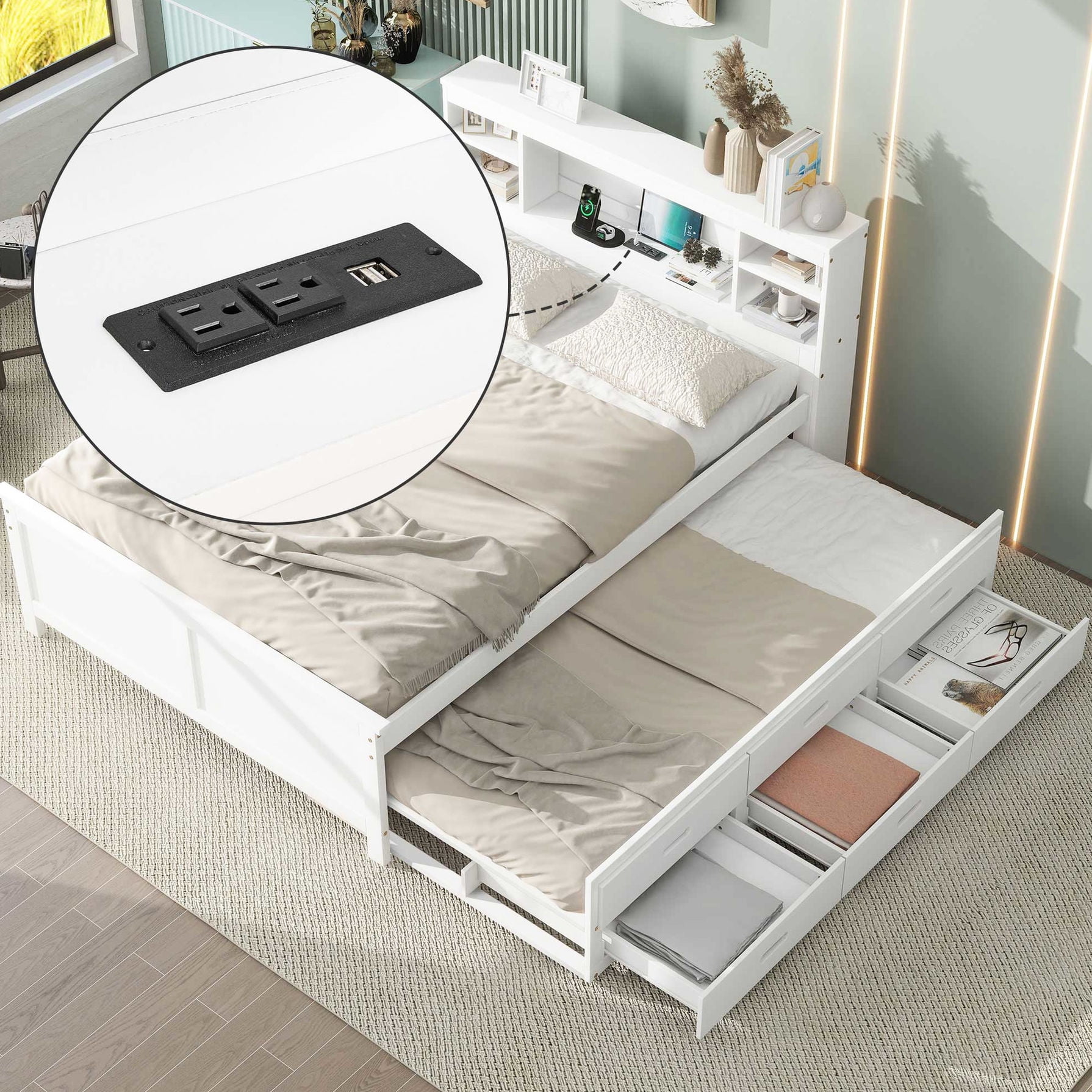 Full Size Platform Bed | Sturdy Build for High Load | Headboard Storage ...