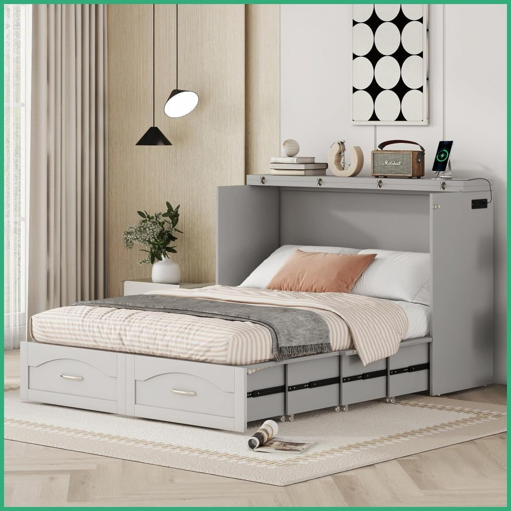Full Size Plywood MDF Murphy Bed with Drawer Storage, Pulley System ...