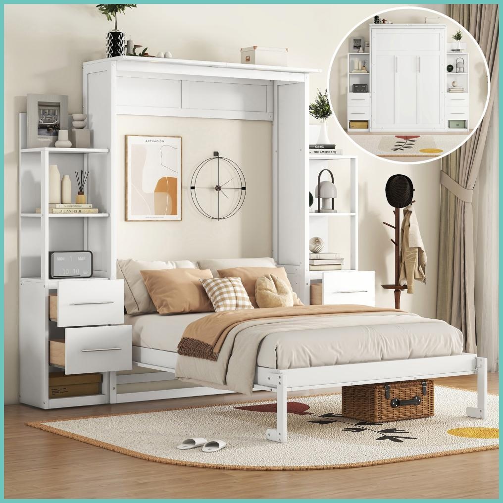 Full Size Plywood MDF Murphy Wall Bed with Storage Shelves Drawers ...