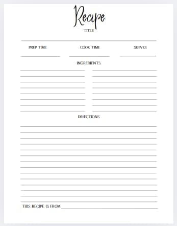 Full-Size Recipe Sheets for 3-Ring Binder | 8.5x11 Refill Pages with ...