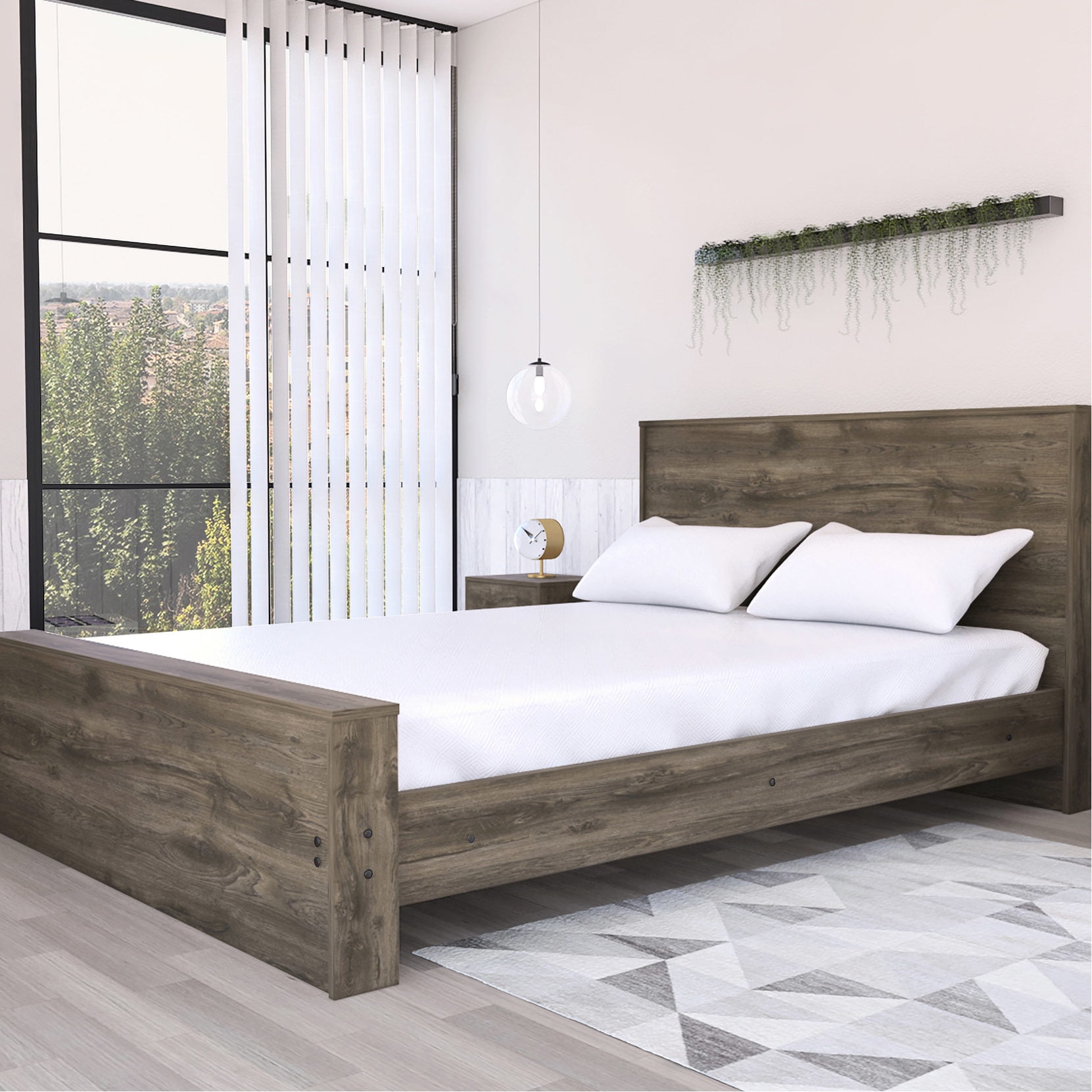 Full Size Rectangle Bed Frame | Dark Brown Manufactured Wood, Sturdy ...