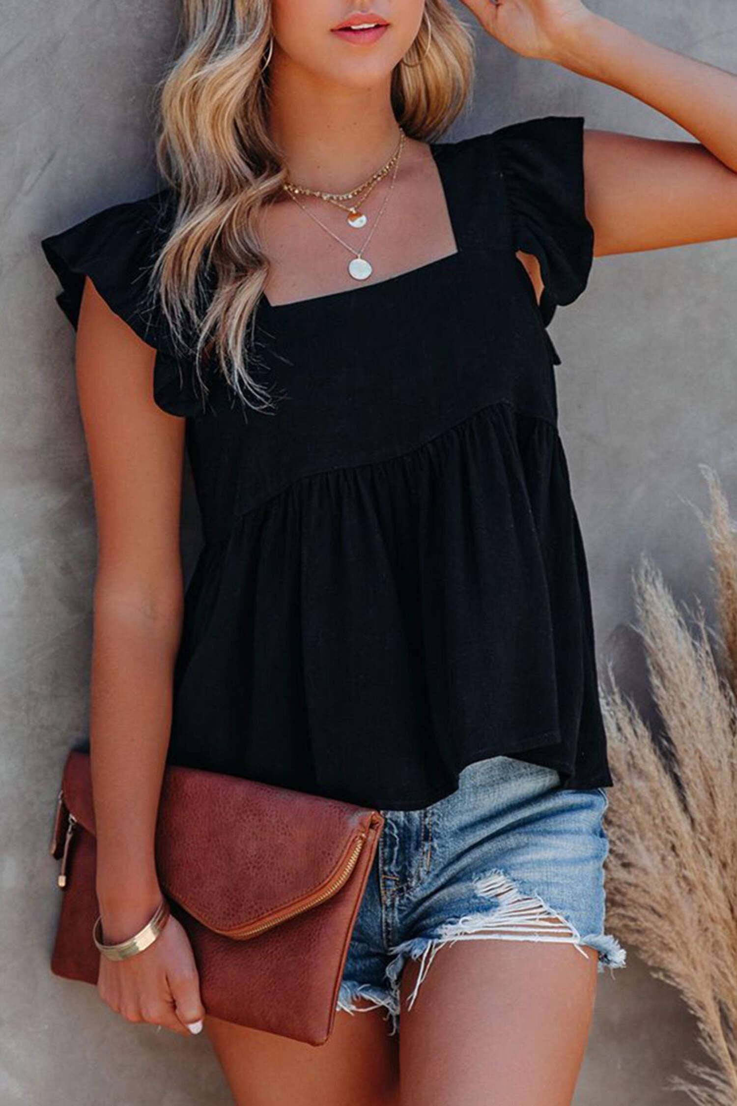 Full Size Ruffled Square Neck Cap Sleeve Blouse - Walmart.com