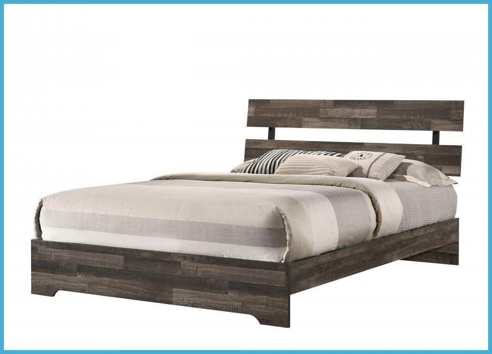 Full Size Rustic Platform Bed Frame with Slat Headboard - Brown Wood ...