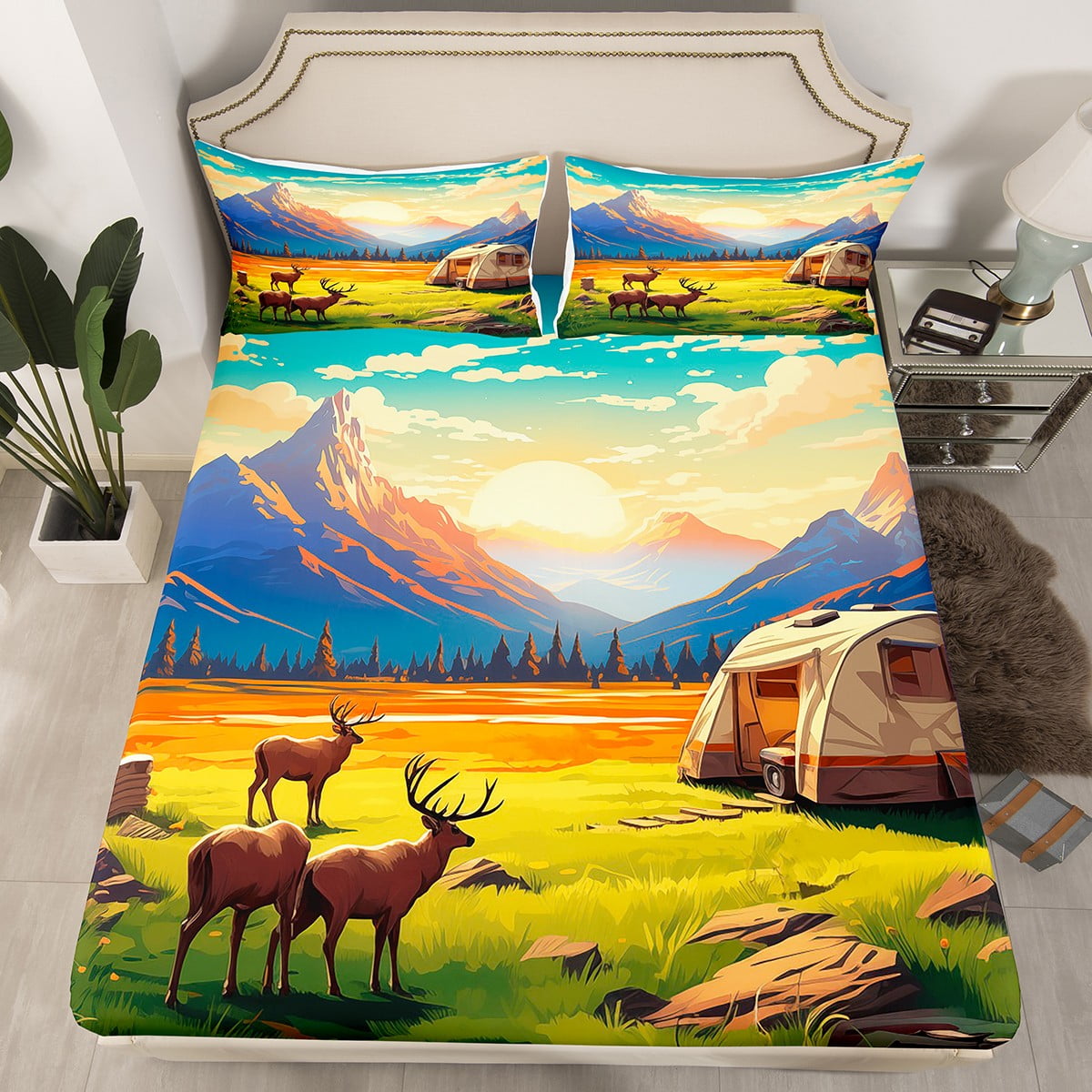 Full Size Rv Camper Bedding Set Wildlife Camping Adventure Life Fitted ...