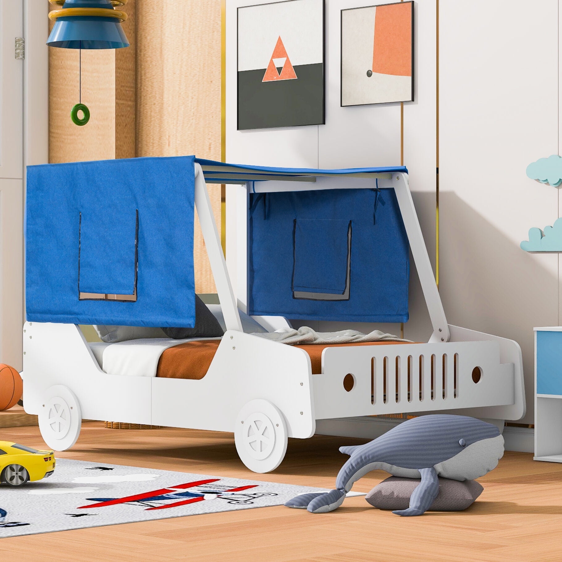 Full Size SUV Race Car Bed Frame, Car-Shaped Bed with Creative Tent ...