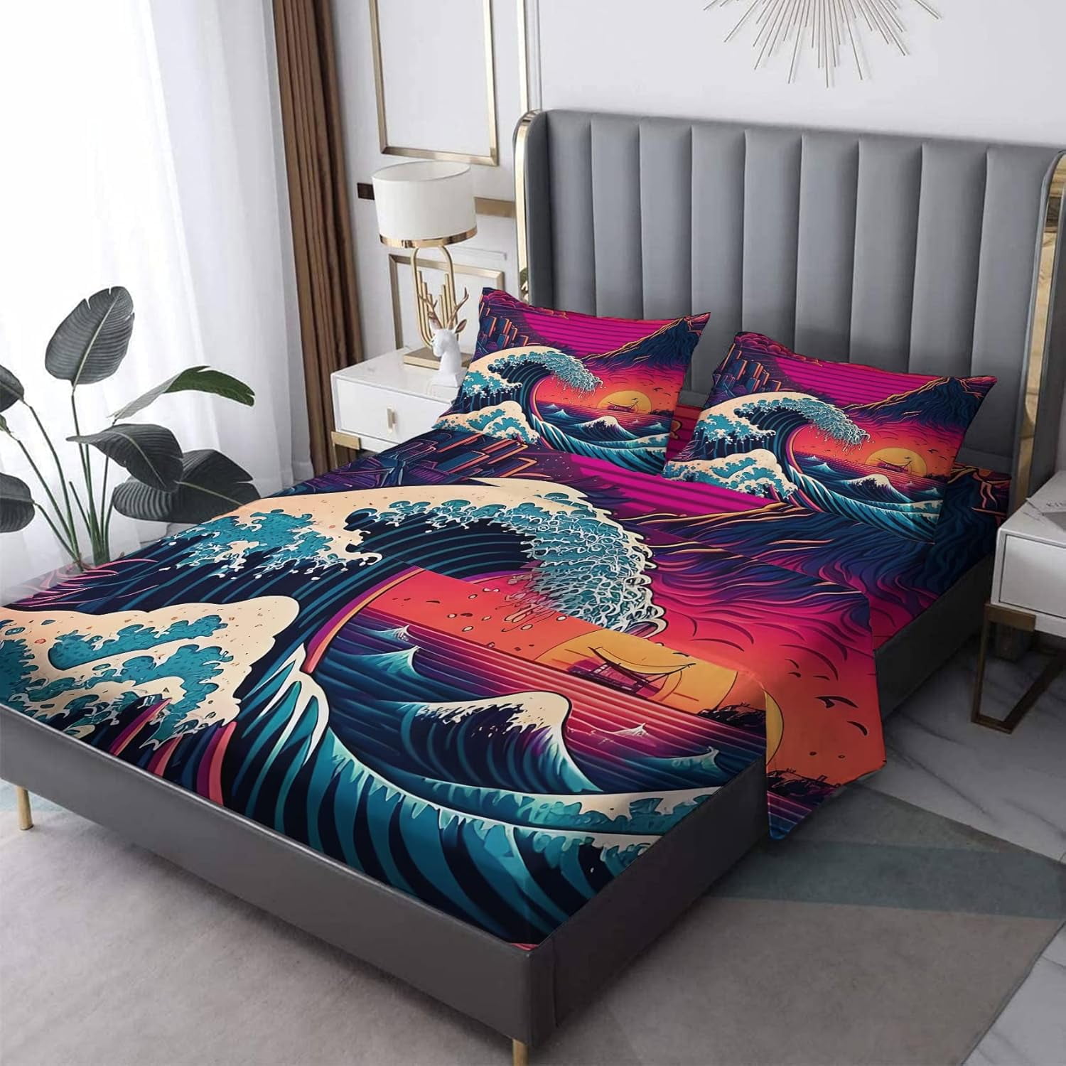 Full Size Sheets Set, The Great Wave Off Kanagawa Bed Sheets ...