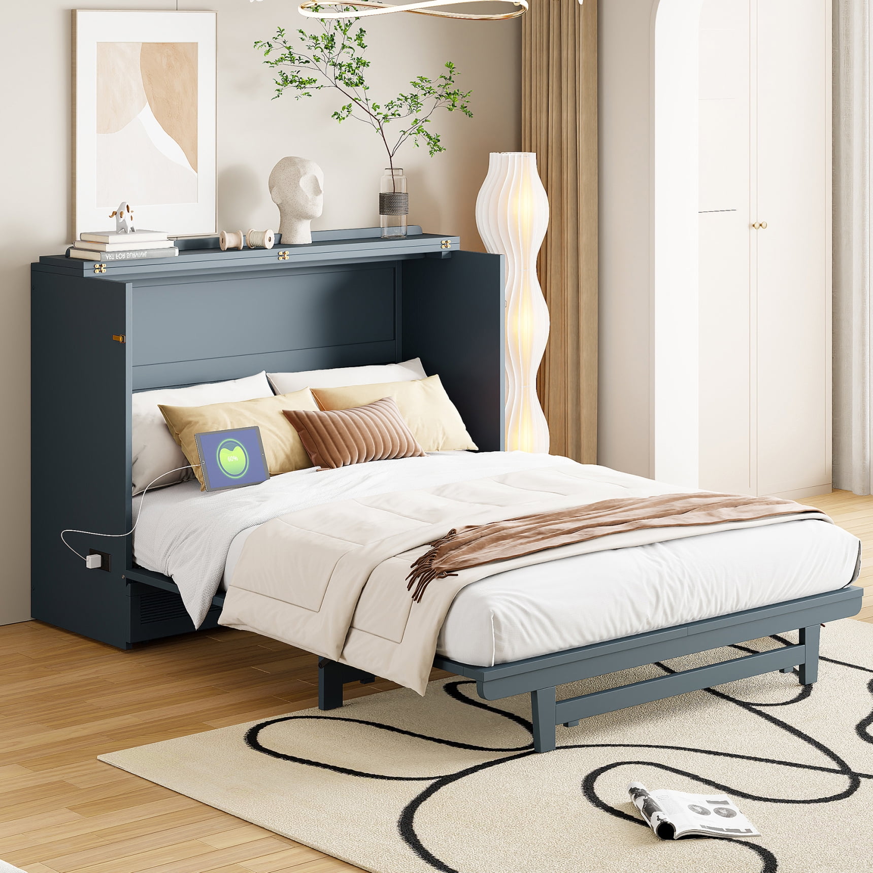 Full Size Solid Murphy Wall Bed, Murphy Chest Cube Cabinet Bed with ...