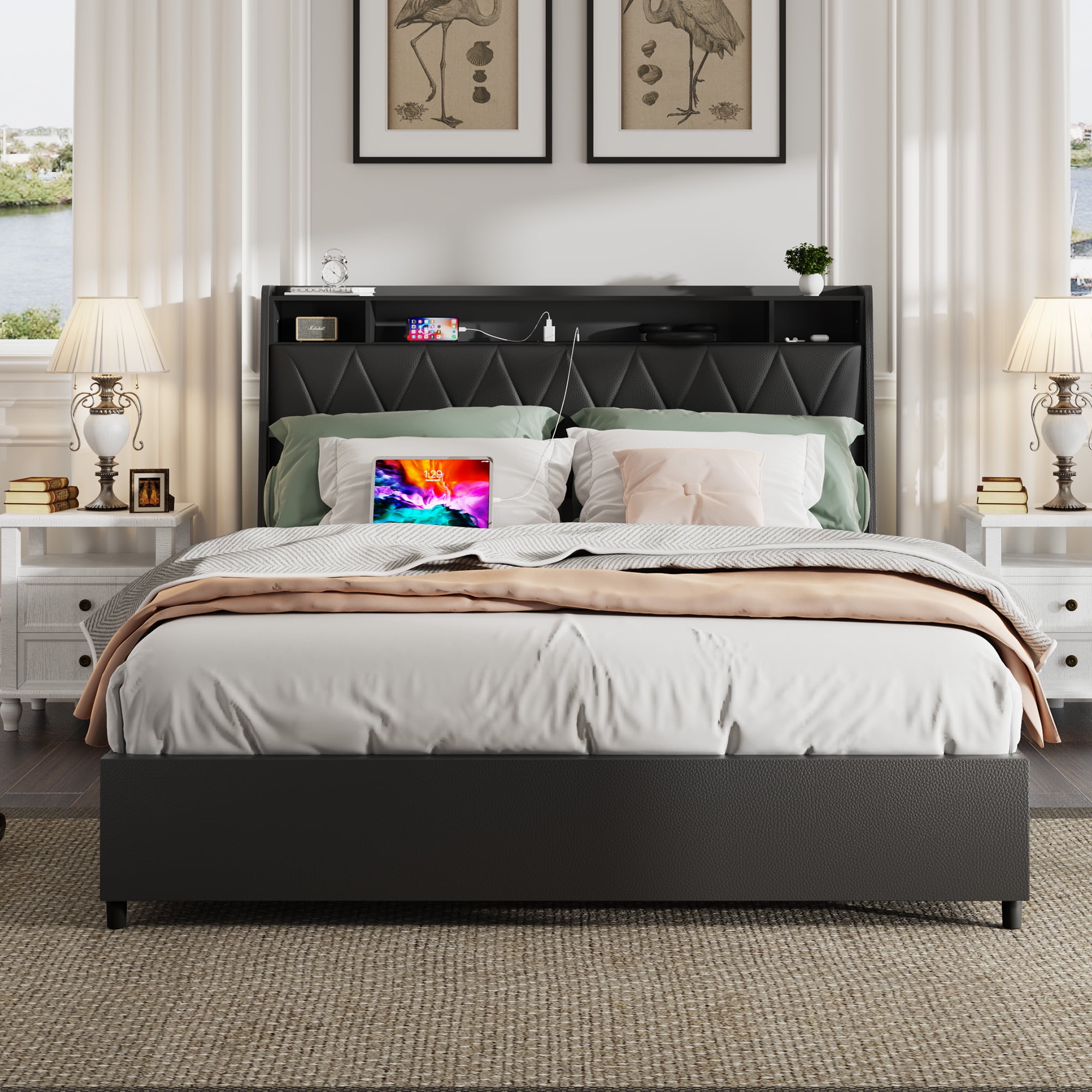 Full Size Solid and Stable Bed Frame with Ergonomic Headboard, Platform ...