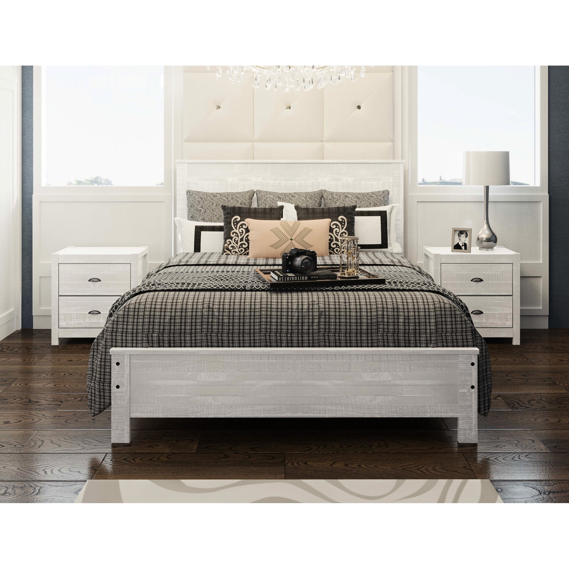 Full Size Solid Wood Bed With Headboard - Heavy Duty Construction White ...