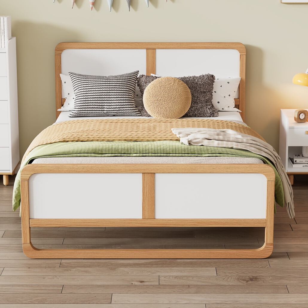 Full Size Solid Wood Platform Bed, Full Bed Frame with Headboard, No ...