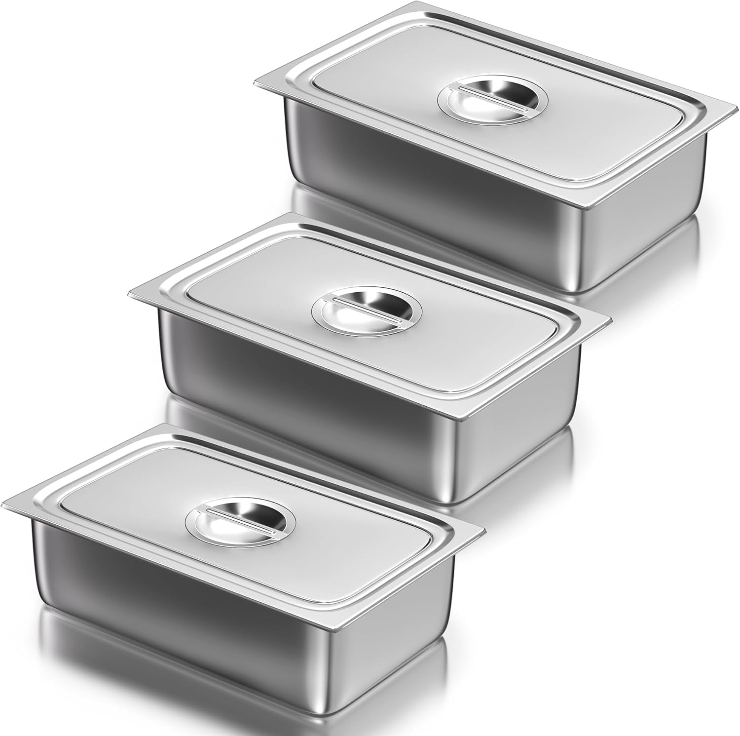 Full Size Steam Table Pans with Lid, 3 Pack 6 Inch Deep Restaurant ...