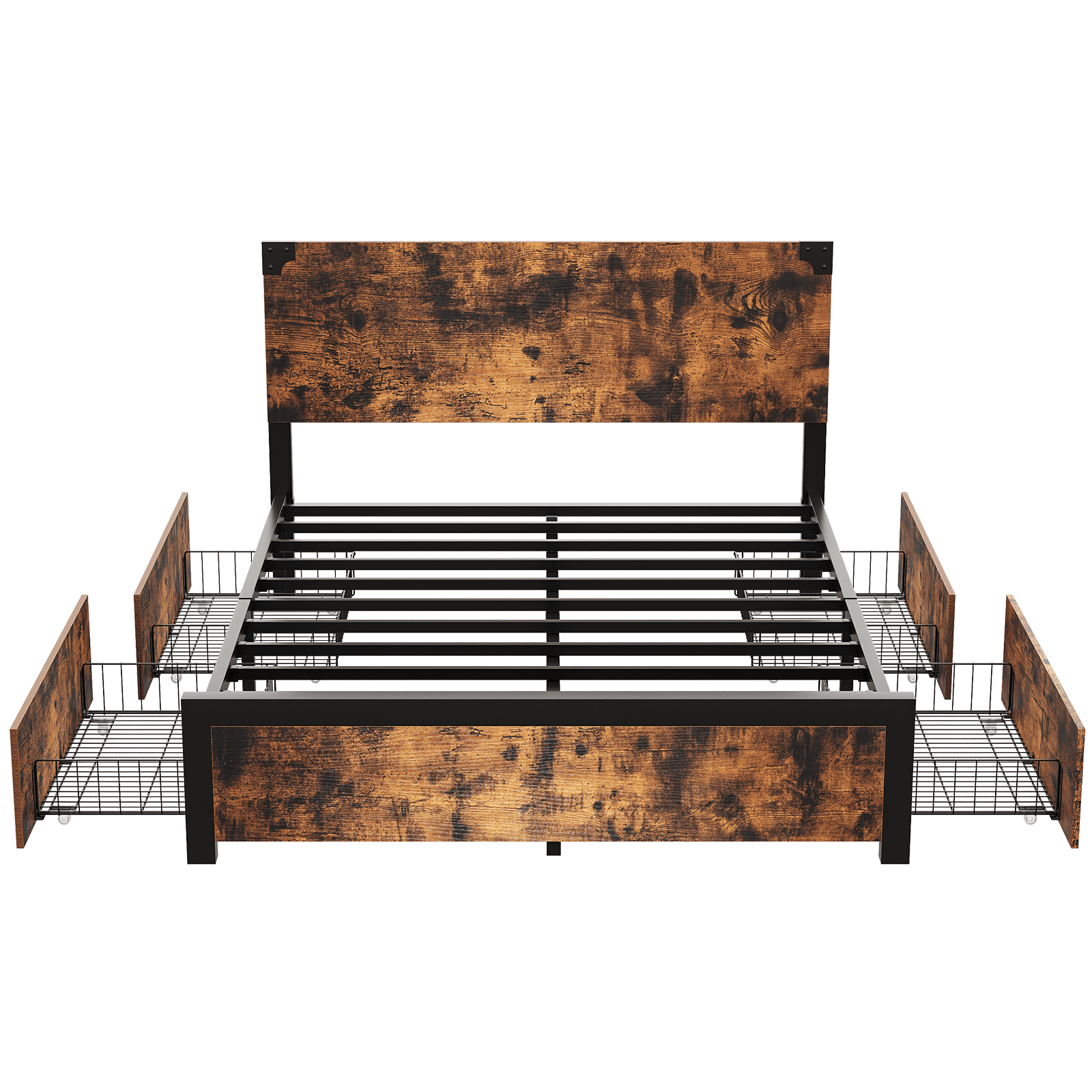 Full Size Storage Bed Frame with 4 Drawers and Wood Headboard, Heavy ...