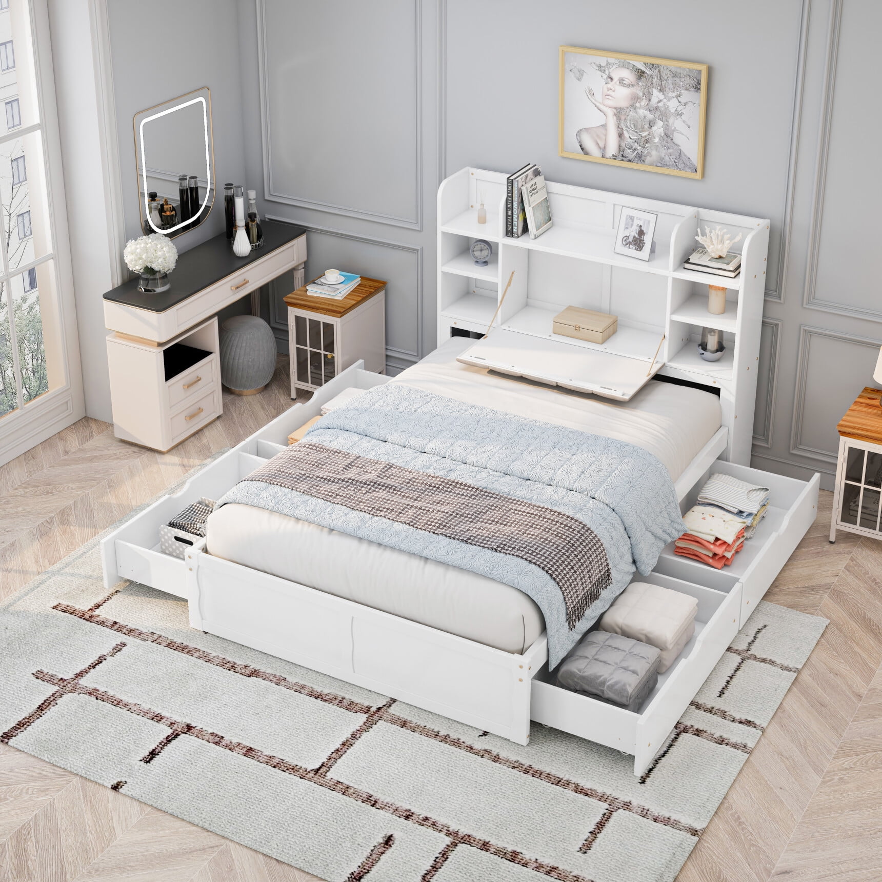 Full Size Storage Platform Bed with Storage Headboard & 4 Drawers ...