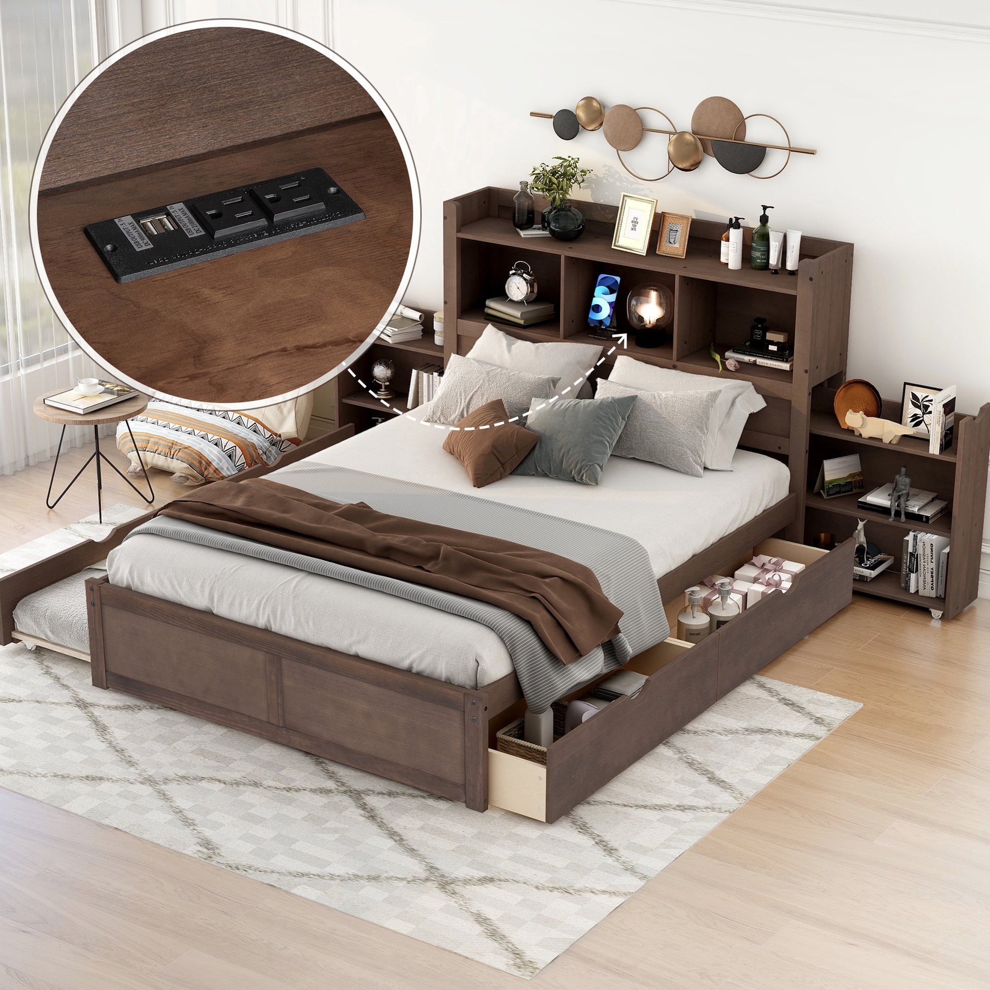 Full Size Storage Platform Bed With 2 Drawers, Twin Trundle & Easy ...