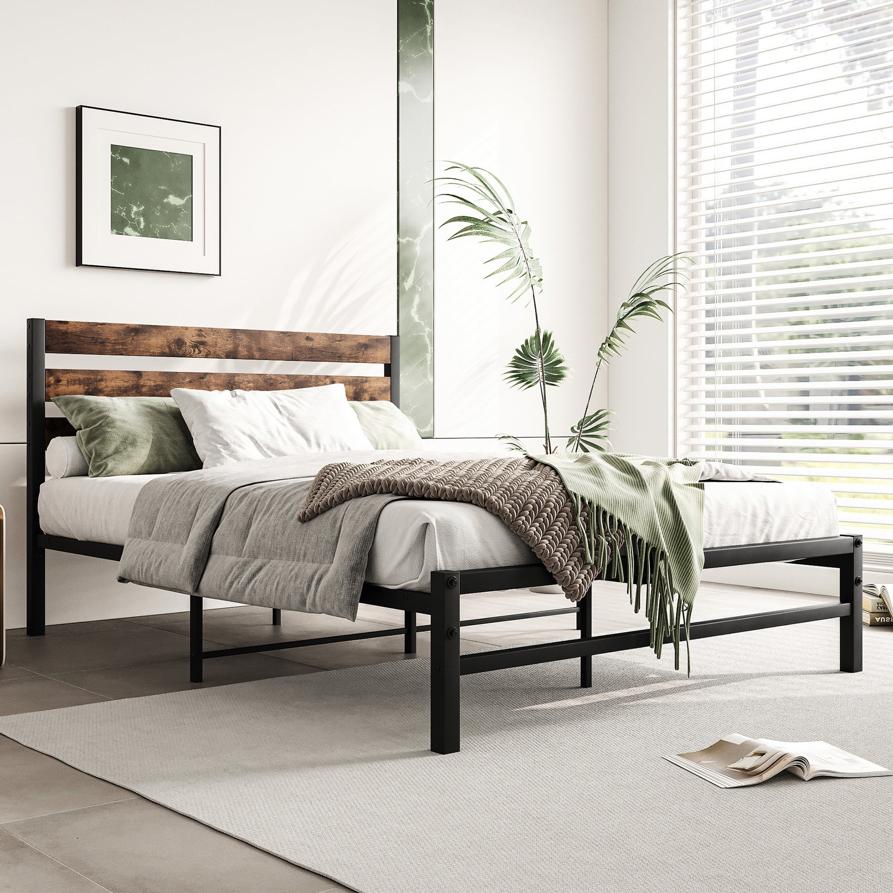 Full Size - Sturdy Construction & Brown Wood Tone - Bedroom - Warm and ...
