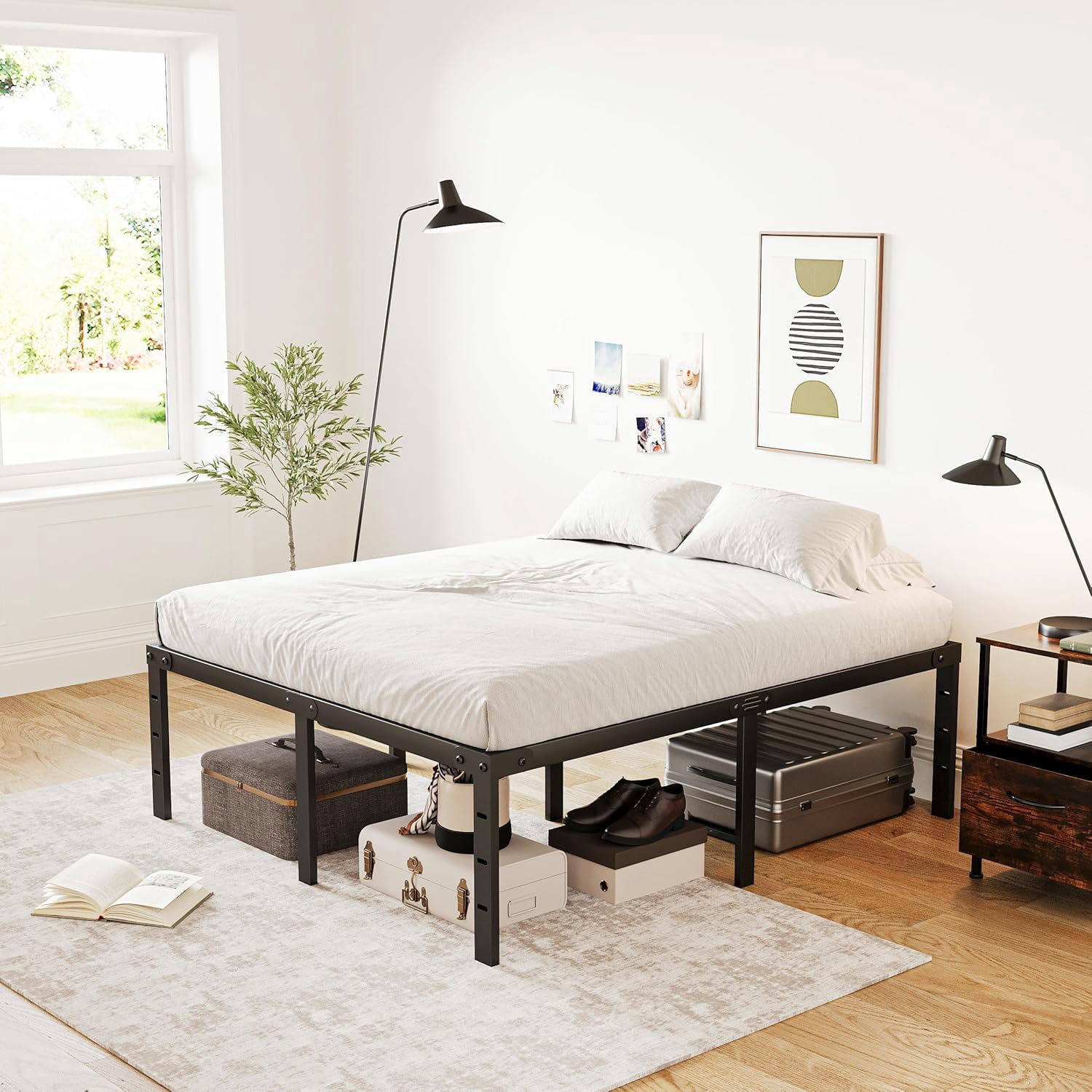 Full Size Tall Bed Frame, 20-Inch Metal Platform Base with 18-Inch ...