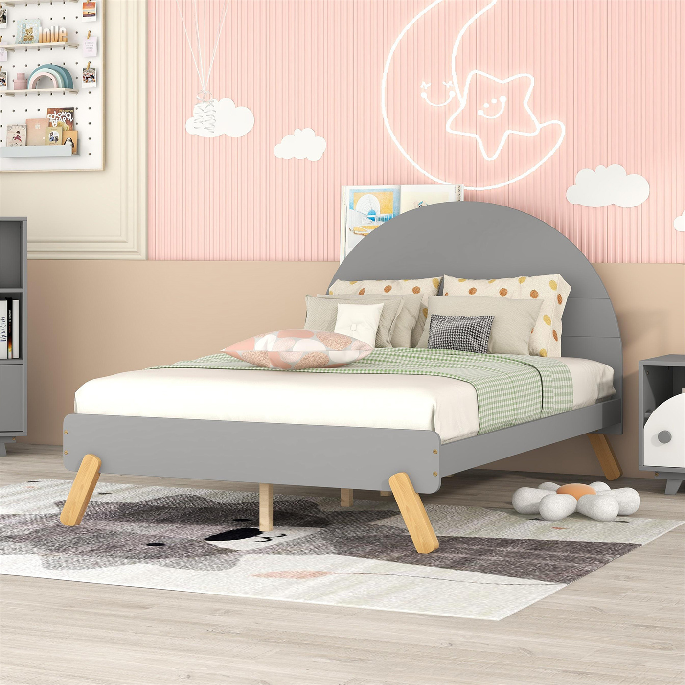 Full Size Toddler Bed with Shelf Behind Headboard for Kids Teens ...