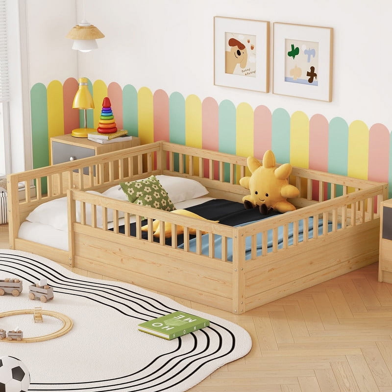 Full Size Toddler Floor Bed Frame, Montessori Floor Bed with Guardrails ...