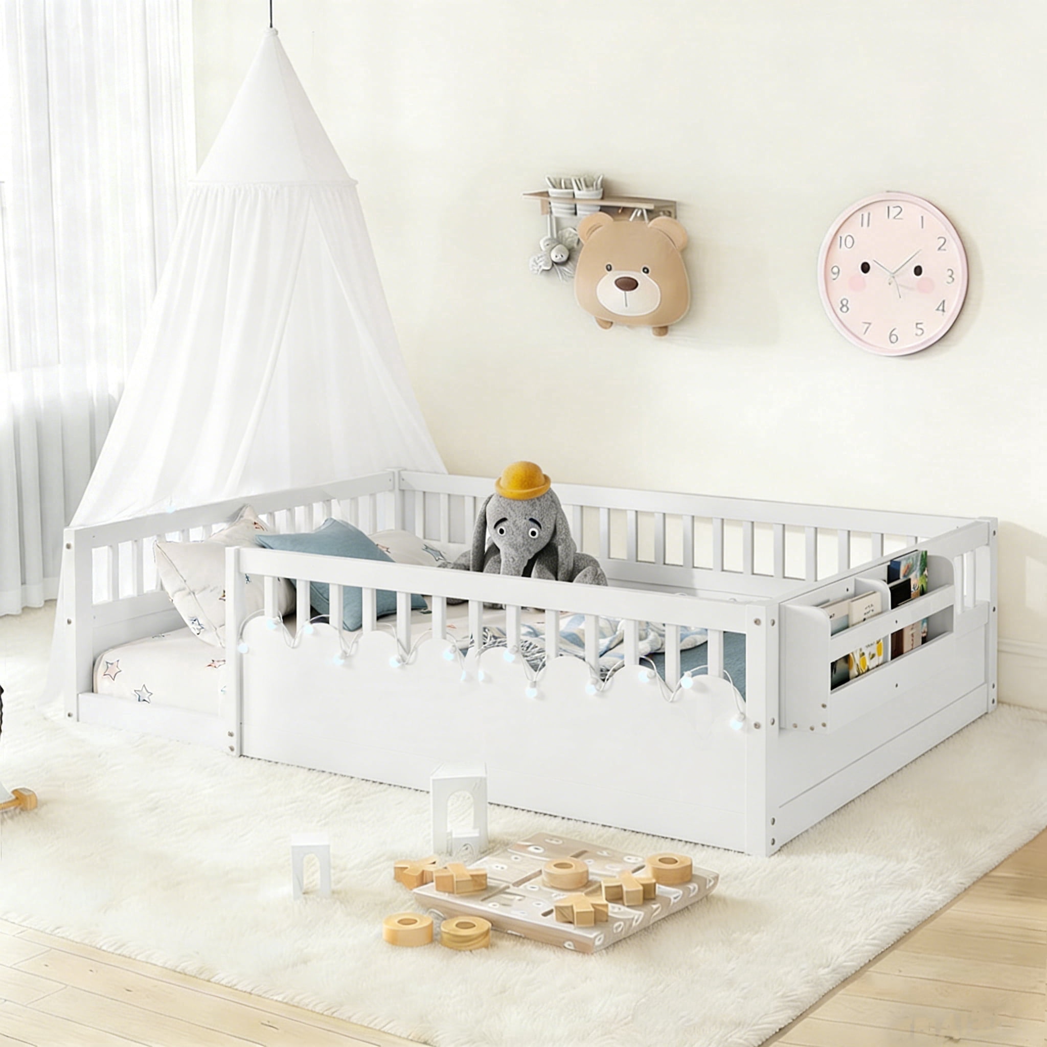 Full Size Toddler Floor Bed Frame, Montessori Floor Bed with Guardrails ...