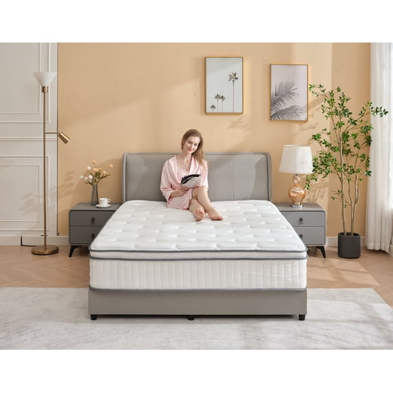 Full Size Topper Mattress, 14 Inch Hybrid Memory Foam Mattress in a Box ...