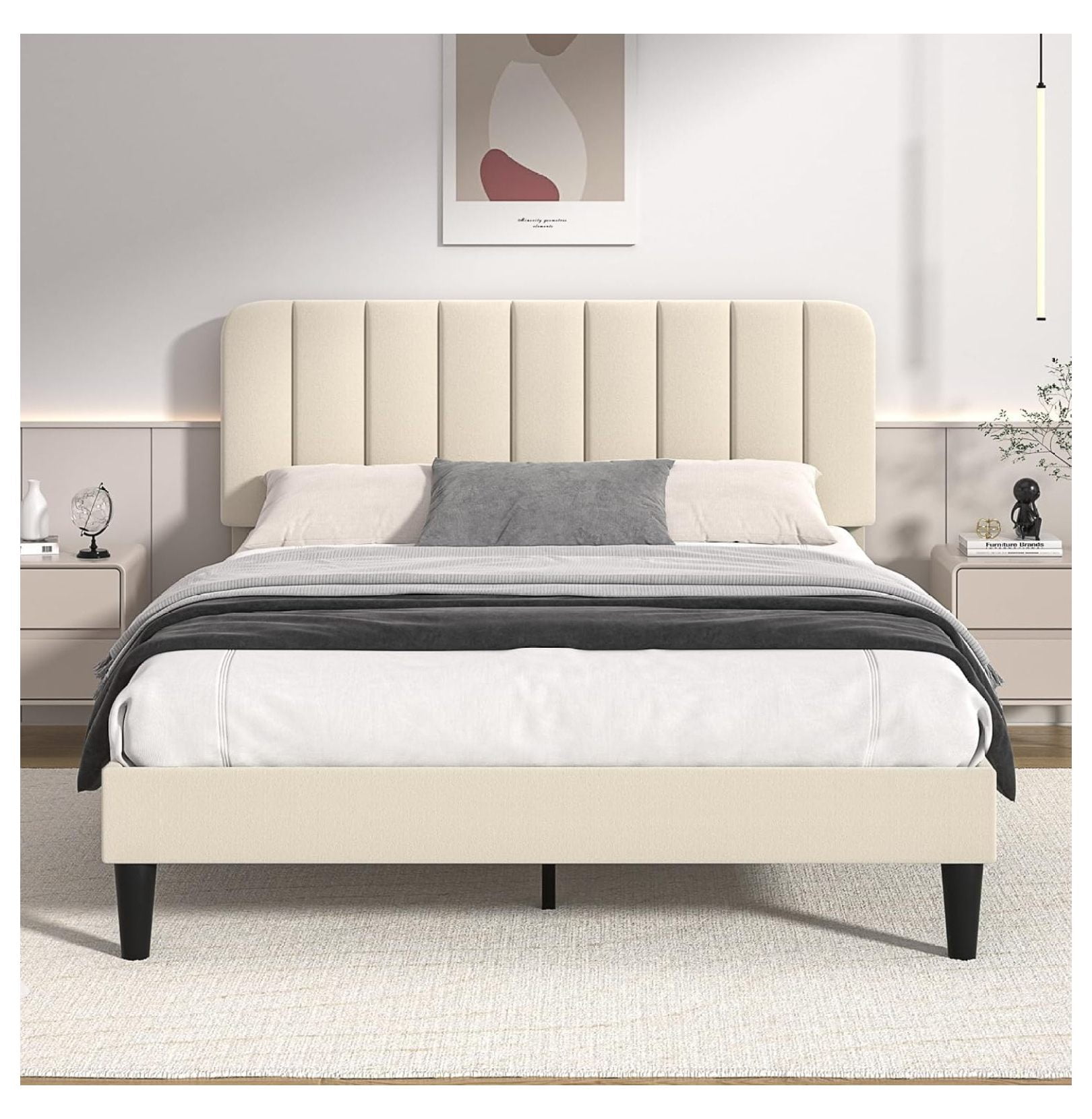 Full Size Upholstered Bed Frame with Adjustable Headboard, Velvet ...