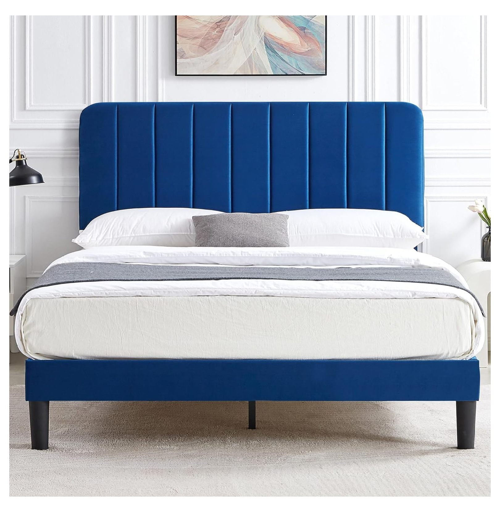 Full Size Upholstered Bed Frame with Adjustable Headboard, Velvet ...
