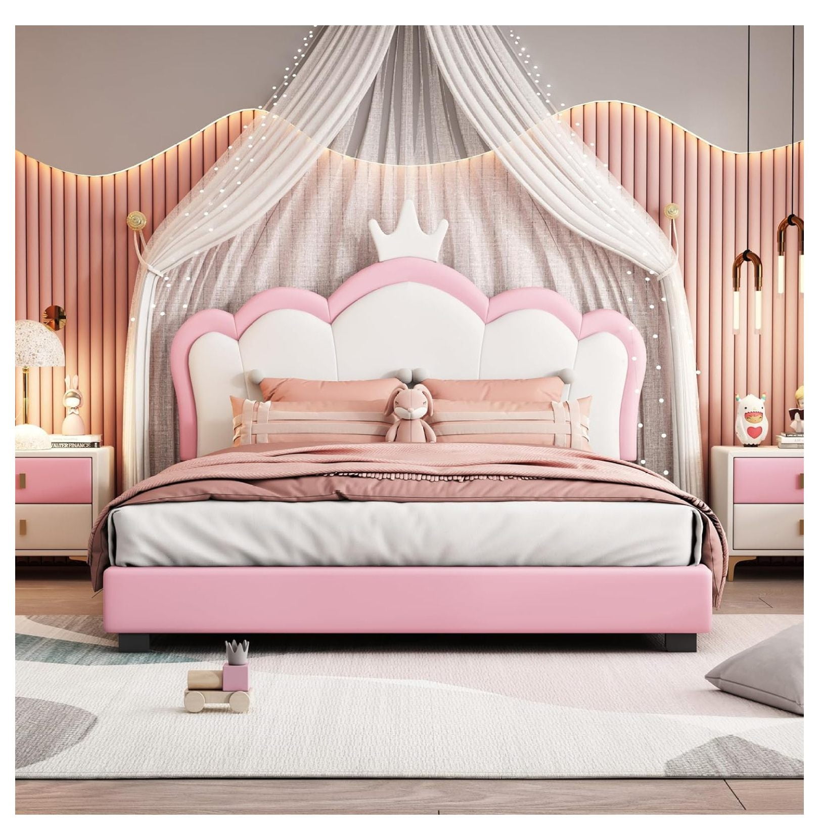 Full Size Upholstered Bed for Girls with Crown Headboard,Full Size ...