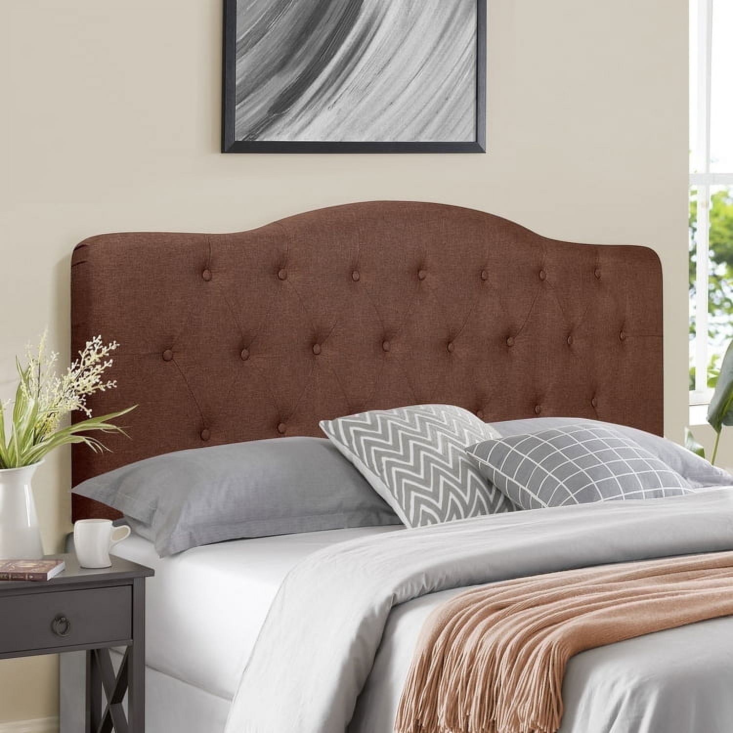 Cassandra Full Headboard – Button Tufted Linen Fabric Headboard Queen ...