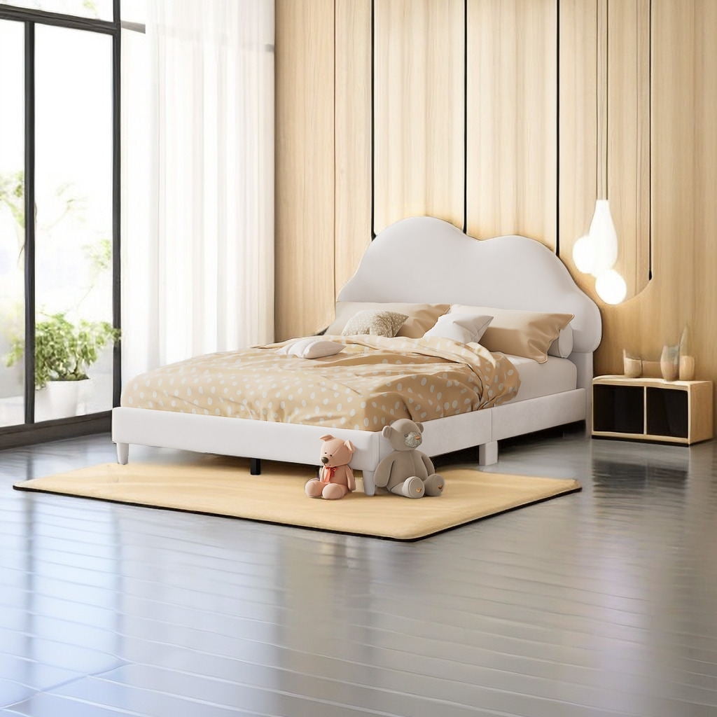 Full Size Upholstered Cloud-Shape Bed,Velvet Platform Bed with ...