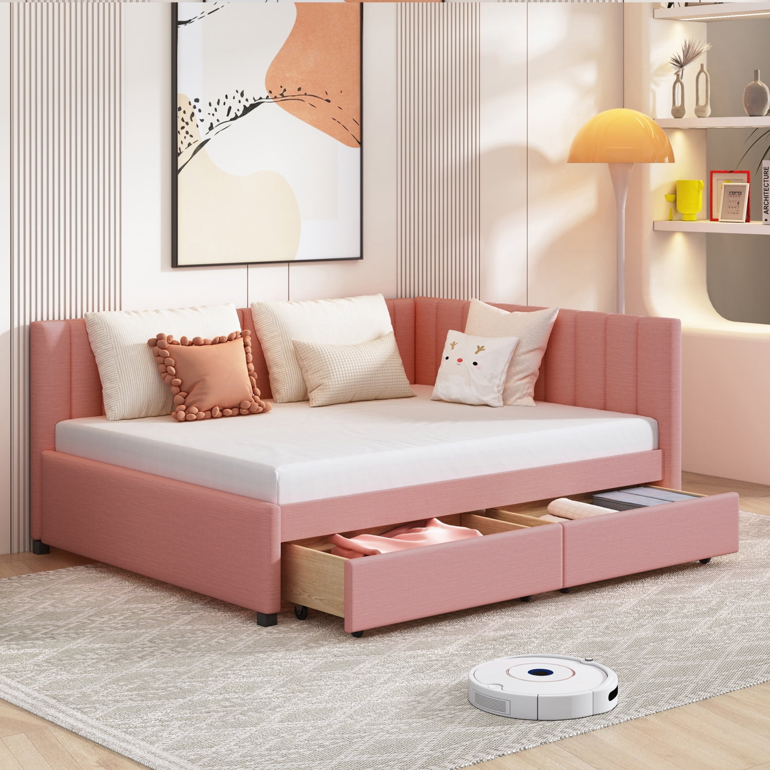 Full Size Upholstered Daybed with 2 Storage Drawers, Modern Daybed with ...
