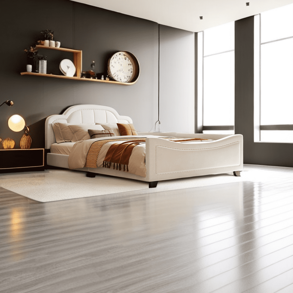 Full Size Upholstered Daybed with Cloud Shaped Headboard, Wood Low ...