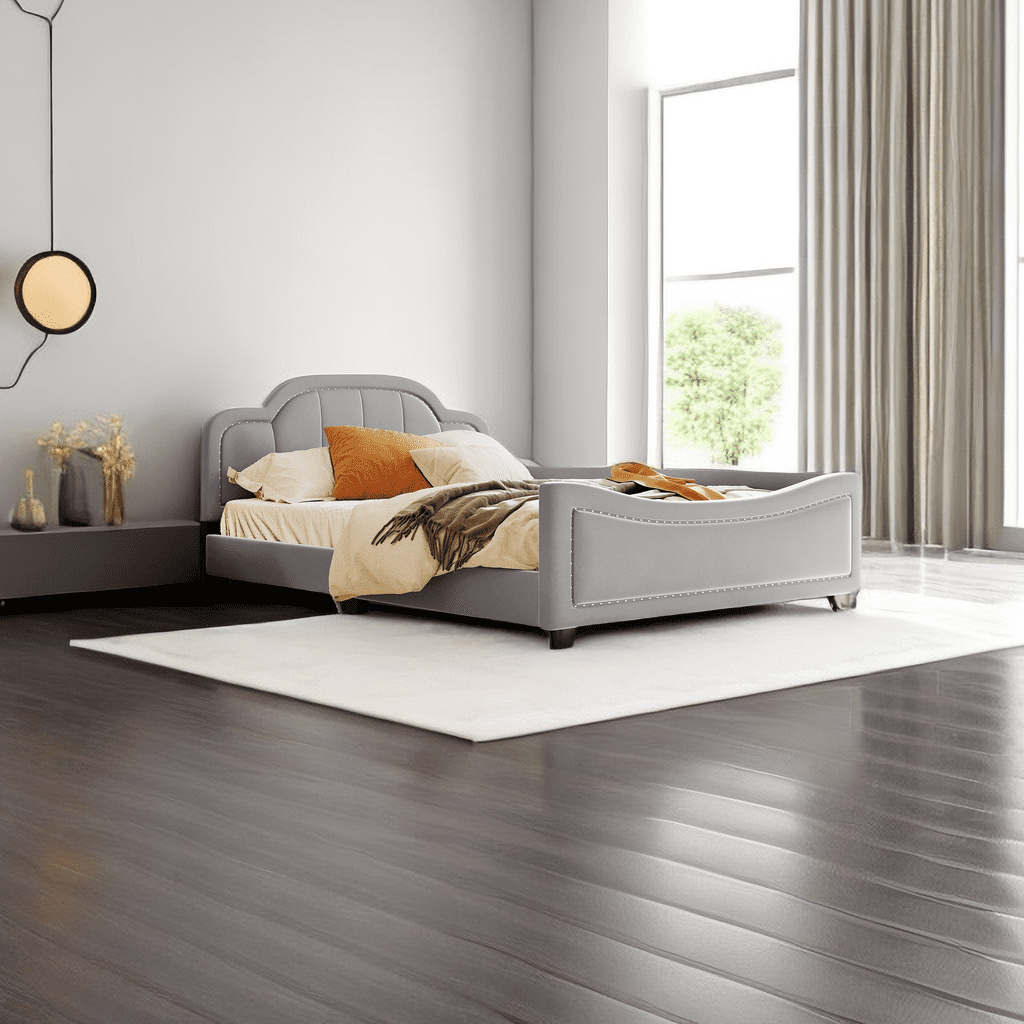 Full Size Upholstered Daybed with Cloud Shaped Headboard, Wood Low ...