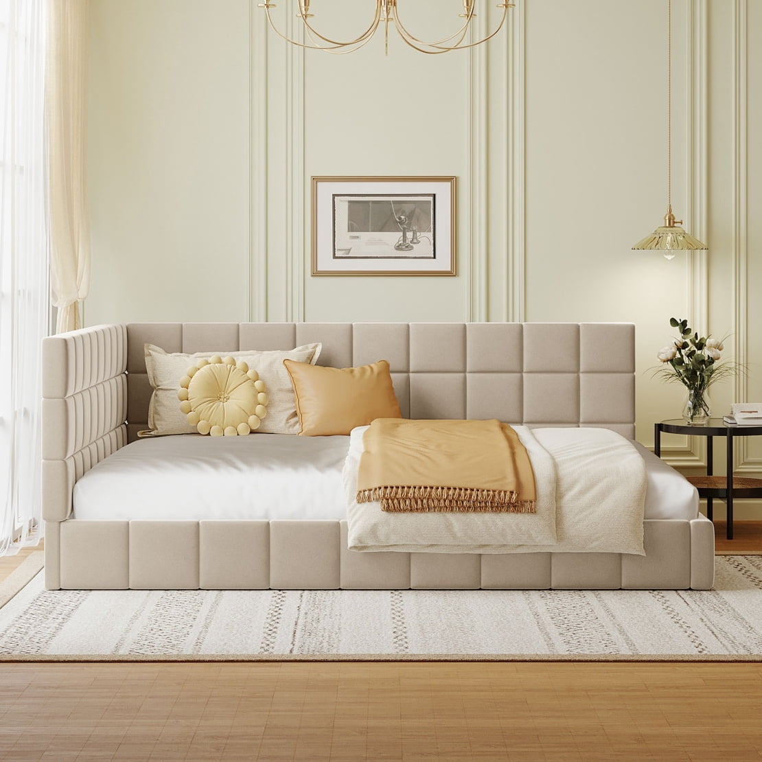 Full Size Upholstered Daybed with Lattice Styling, Velvet Upholstered ...