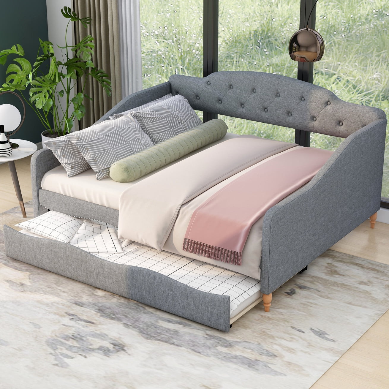 Full Size Modern Tufted Daybed for Adults with Trundle, Upholstered ...