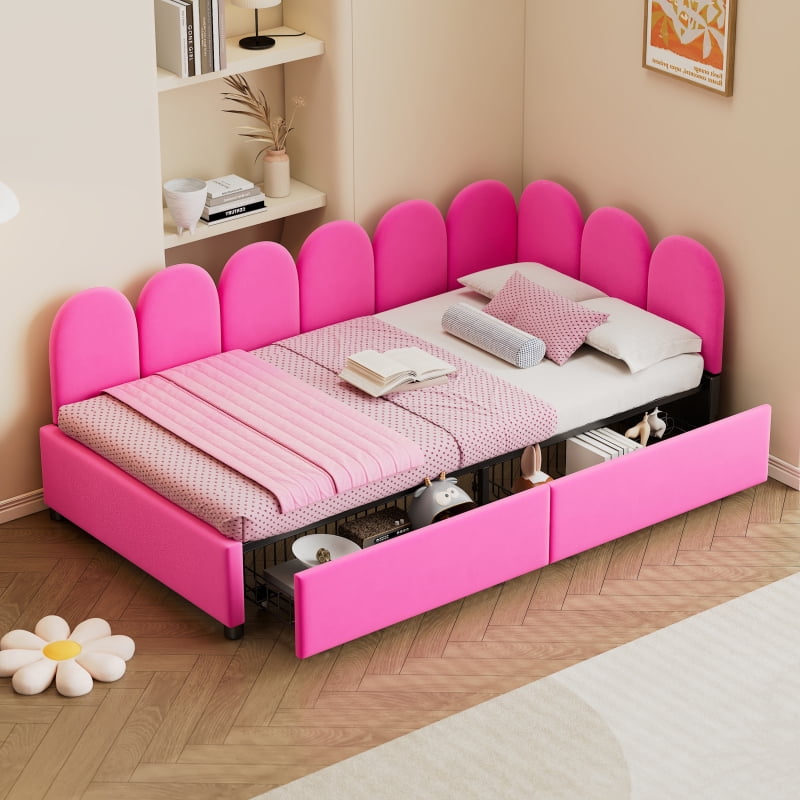 Full Size Upholstered Daybed with 2 Drawers, Velvet Sofabed with Soft ...