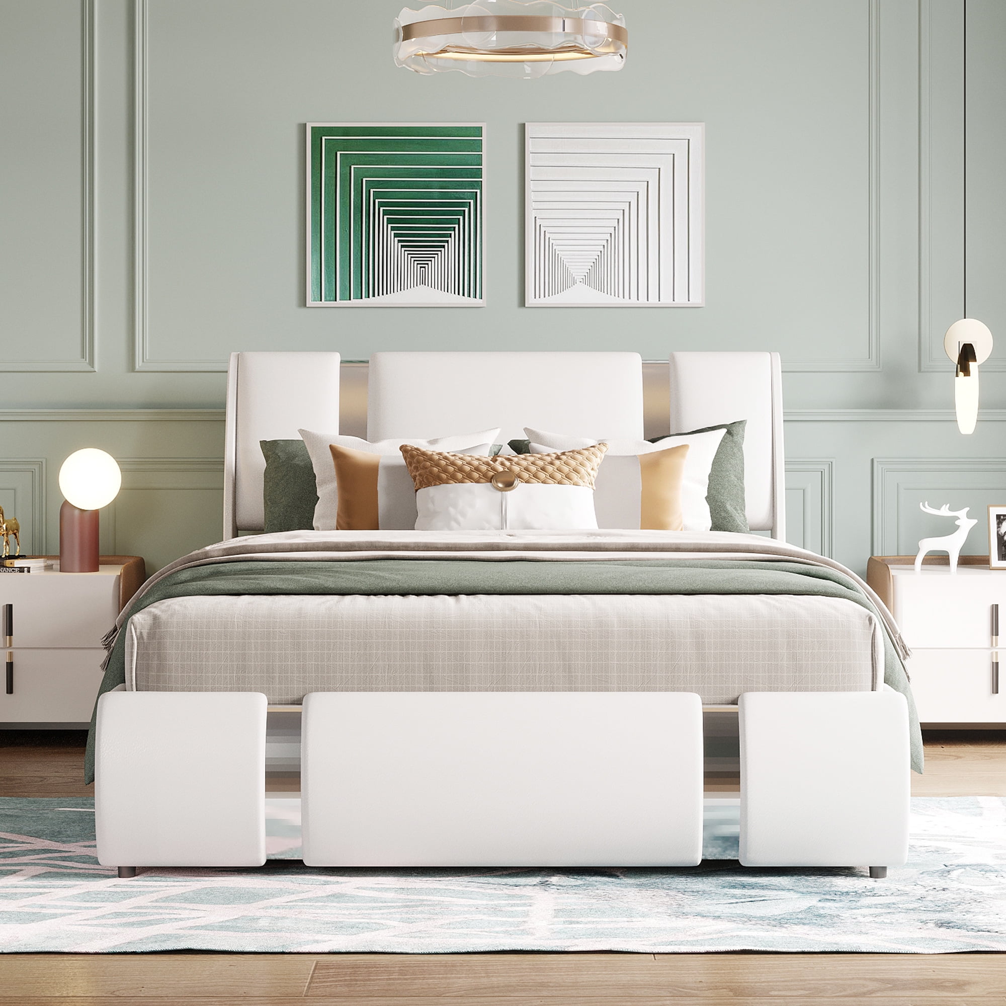 Full Size Upholstered Faux Leather Platform bed with a Hydraulic ...
