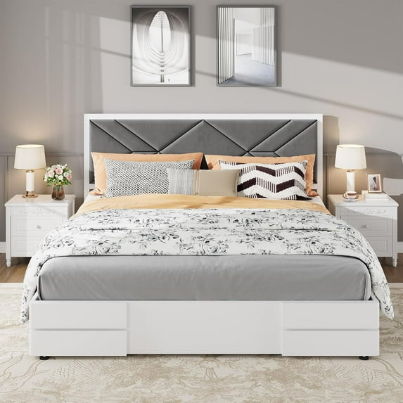 Full Size Upholstered Metal Bed Frame,Wooden Metal Bed Frame with ...