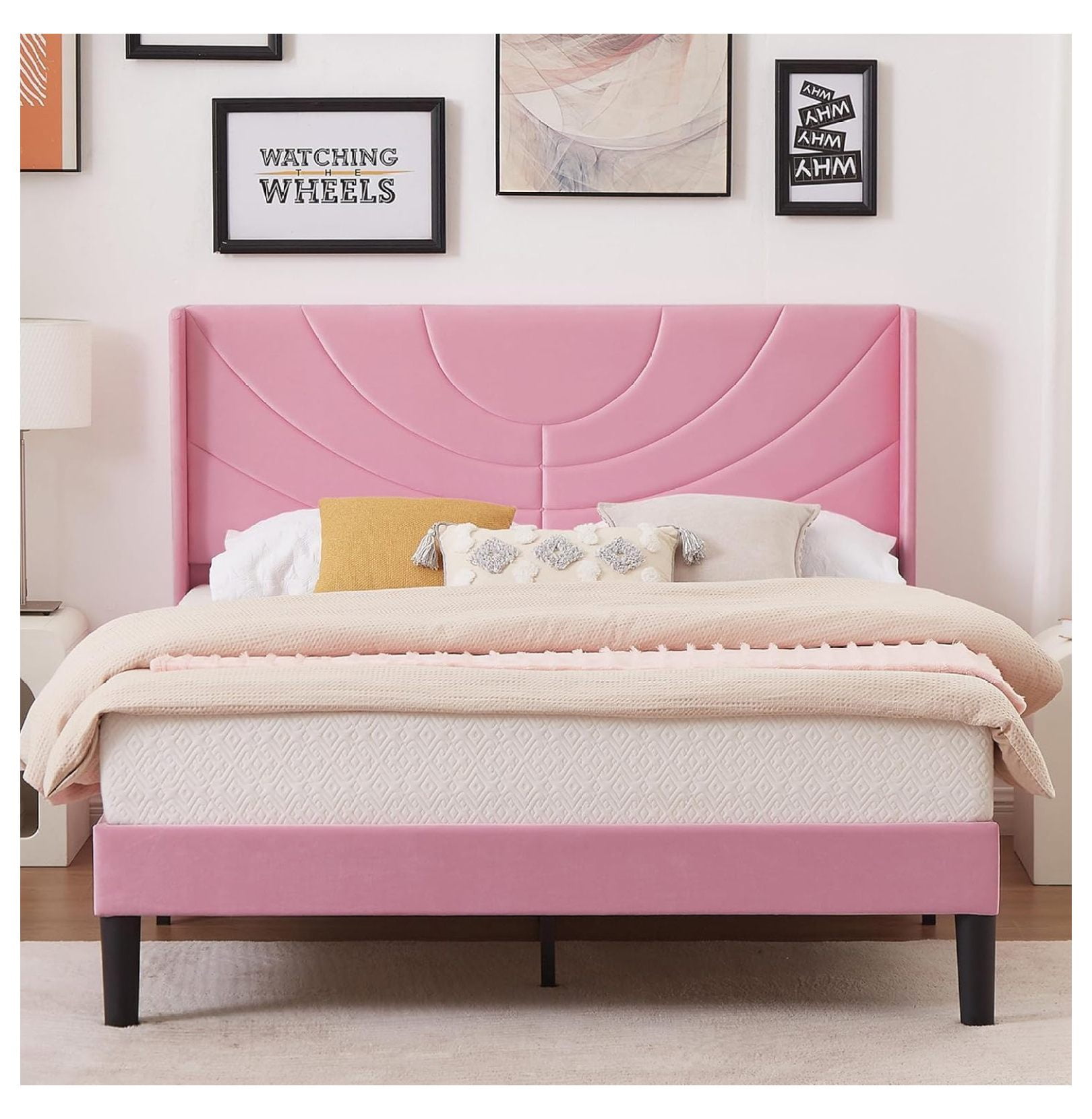 Full Size Upholstered Platform Bed Frame with Fabric Headboard,Wooden ...