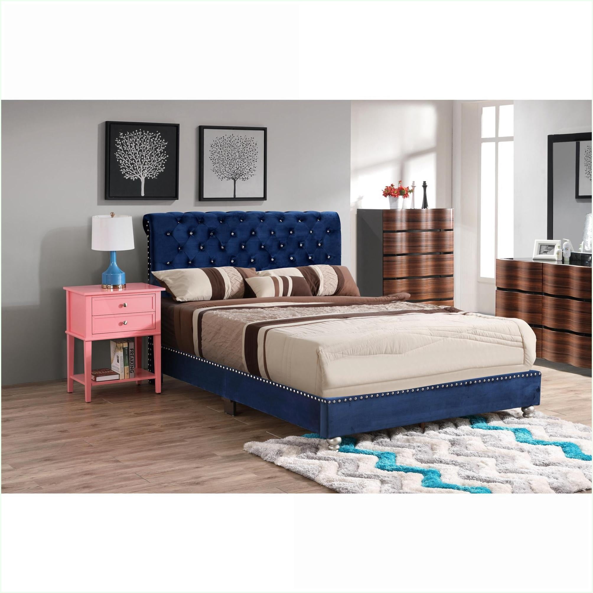 Full Size Upholstered Platform Bed Frame with Touch Light & Cubbies ...