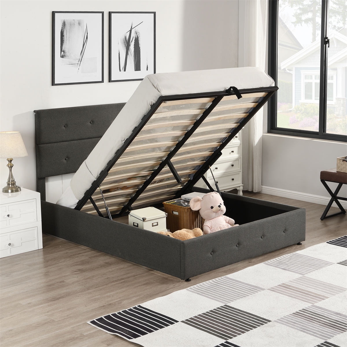 Full Size Upholstered Platform Bed with Storage Underneath,Lift Up ...