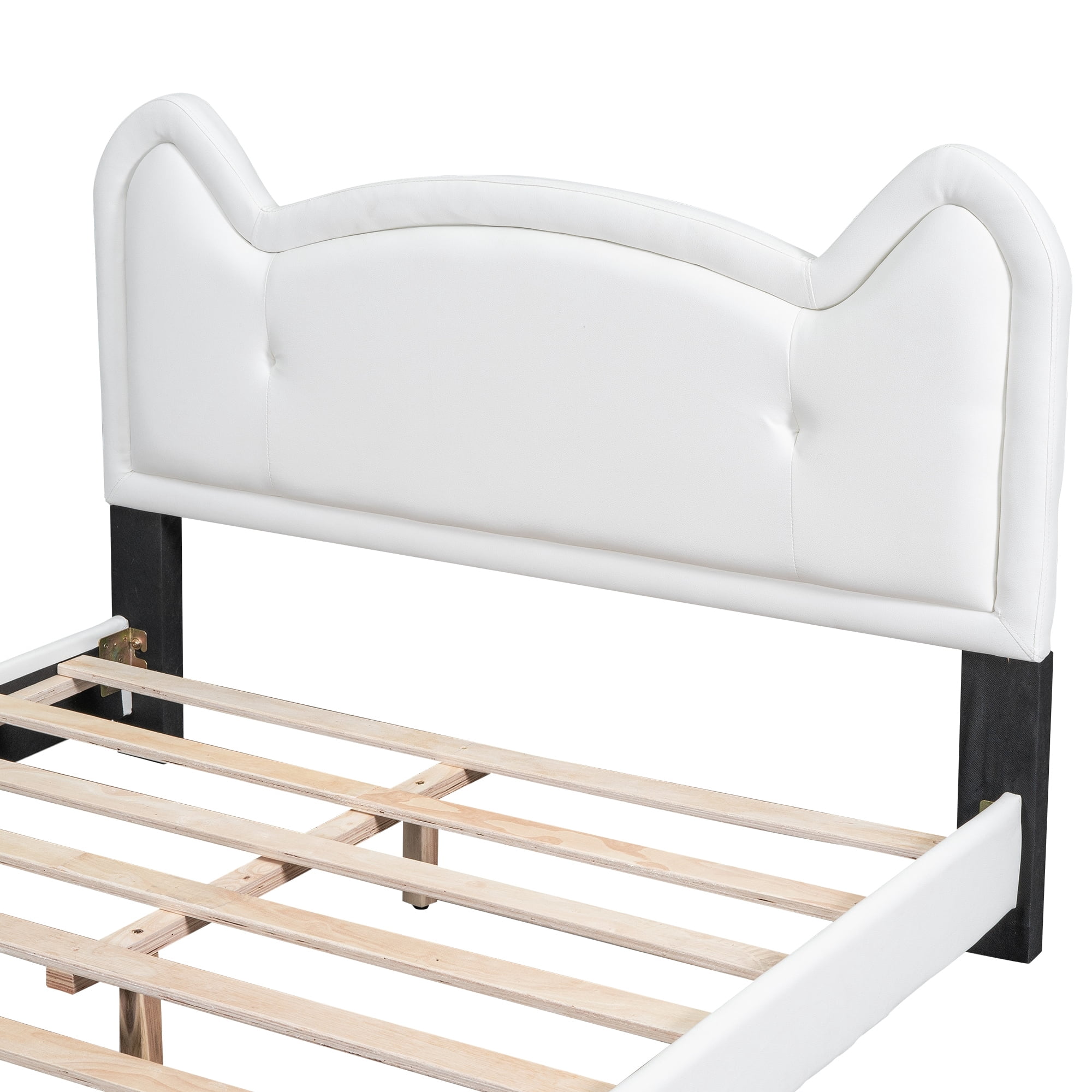 Full Size Upholstered Platform Bed with Carton Ears Shaped Headboard ...