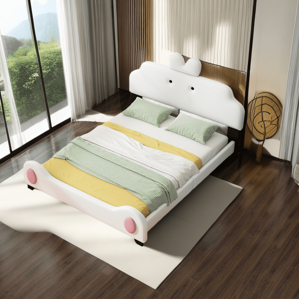 Full Size Upholstered Platform Bed with Cartoon Headboard and Footboard ...