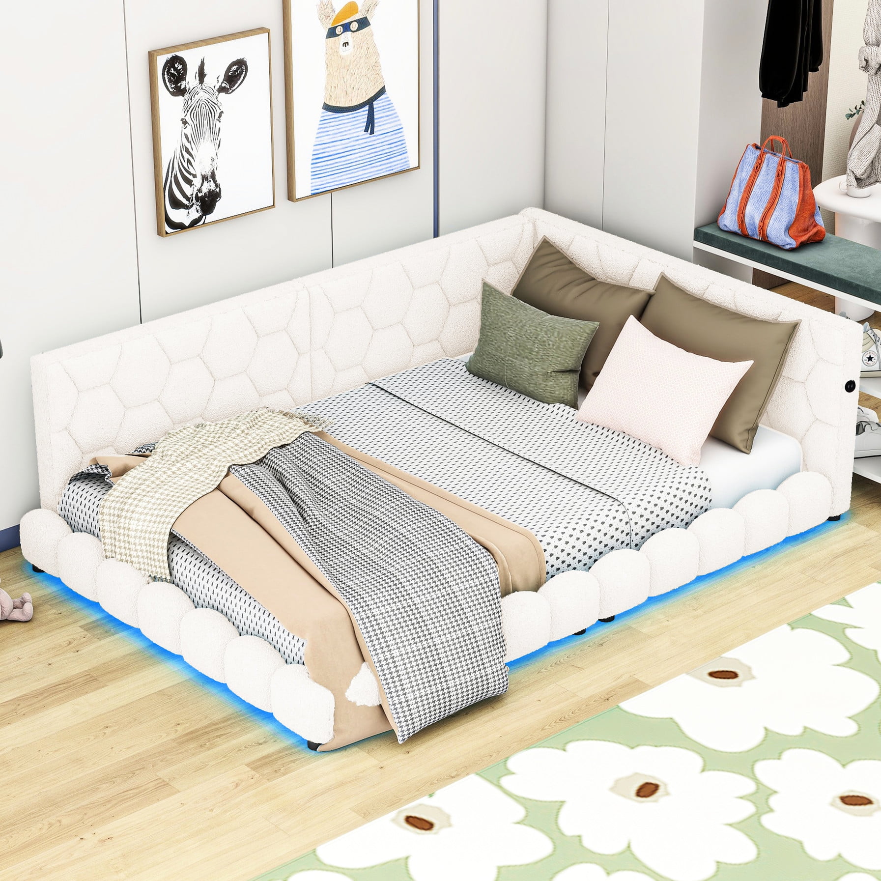 Full Size Upholstered Sleeping Platform | Adjustable LED Lights ...