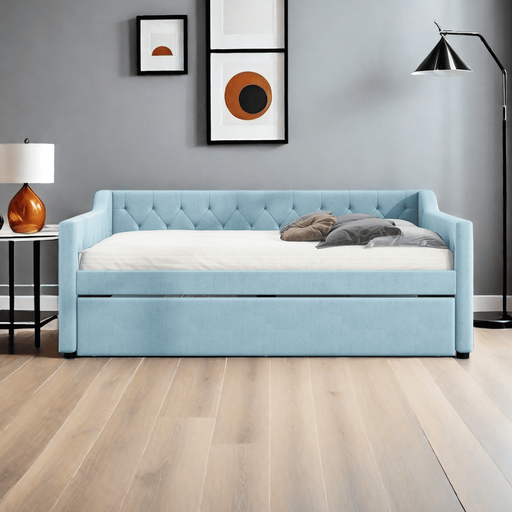 Full Size Upholstered Tufted Daybed with Twin Size Trundle Full Size ...