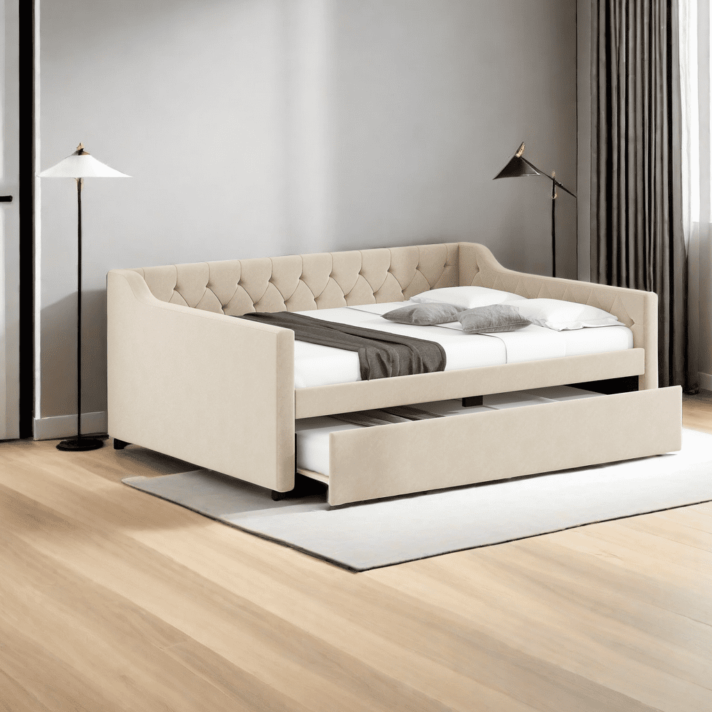 Full Size Upholstered Tufted Daybed with Twin Size Trundle Full Size ...