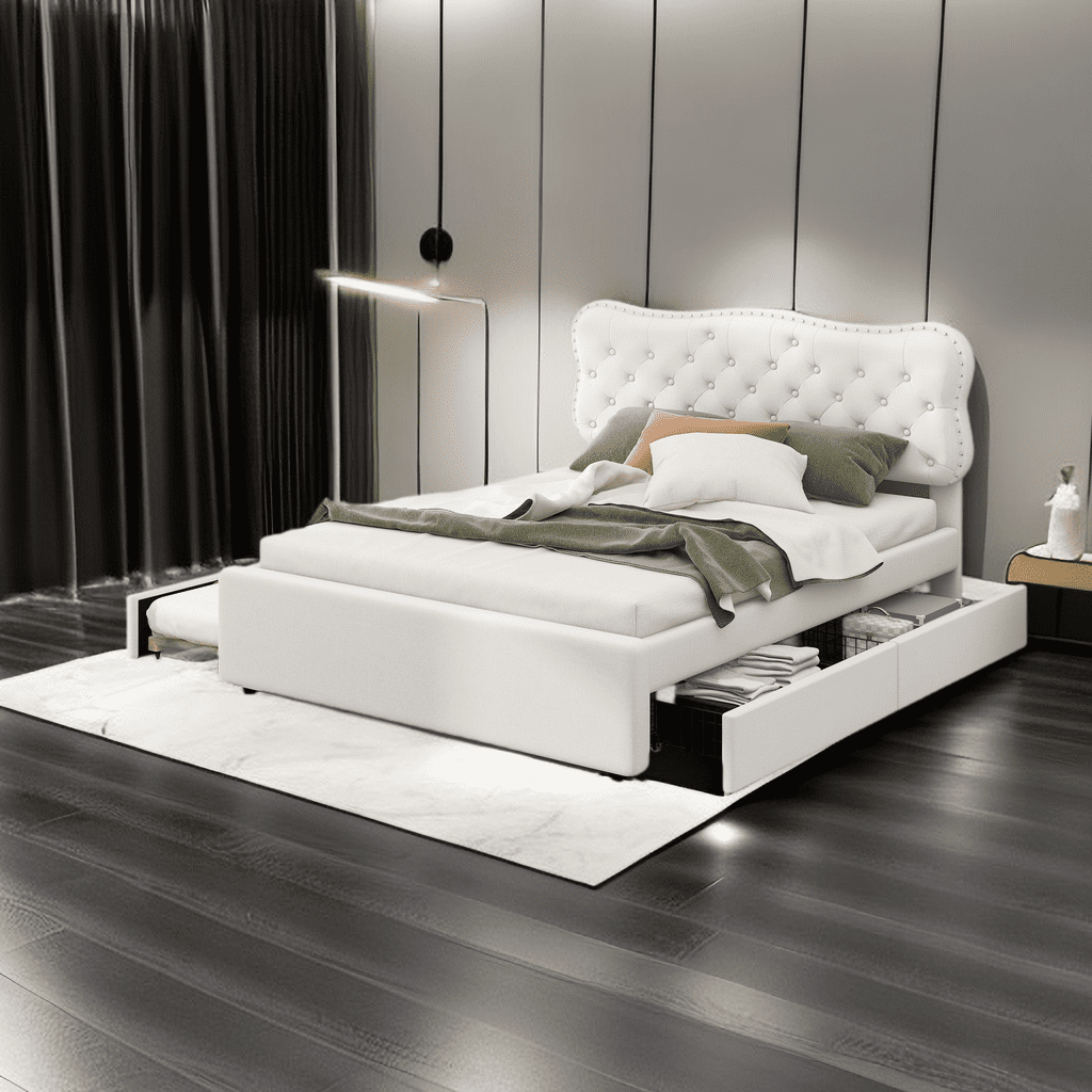 Full Size Upholstery Platform Bed Frame with Large Storage Space ...