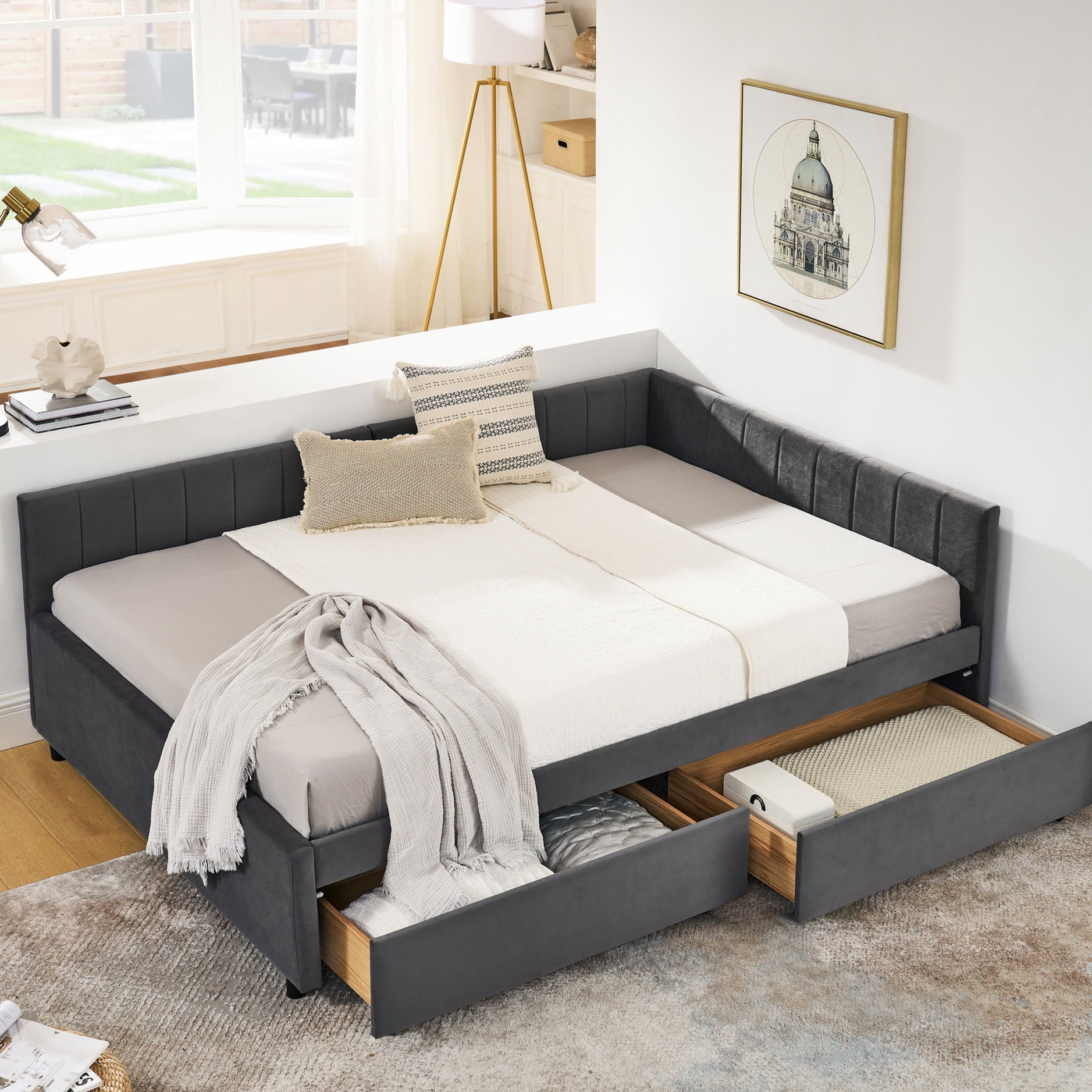 Full Size Velvet Daybed with Drawers and Comfortable Armrests | Modern ...