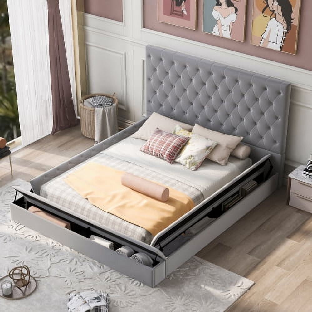 Full Size Velvet Storage Bed Frame, Low Profile Upholstery Platform Bed ...