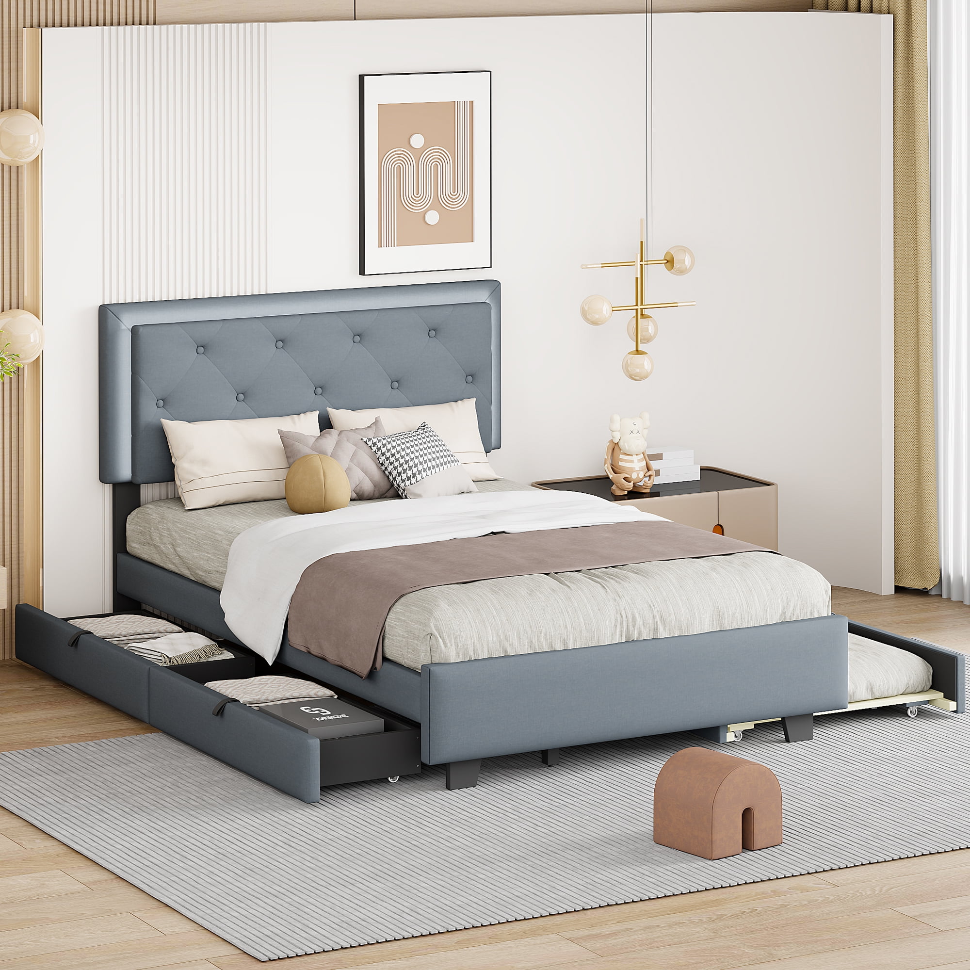 Full Size Velvet Storage Platform Bed, With 2 Big Drawers, T Size ...